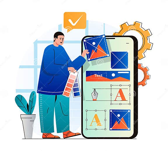 Web Design Concept in Modern Flat Design. Man Designer Create and ...