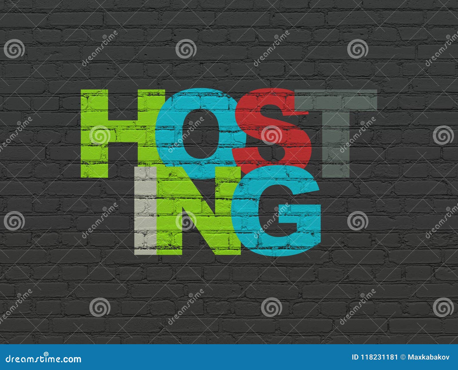 Web Design Concept: Hosting on Wall Background Stock Illustration ...