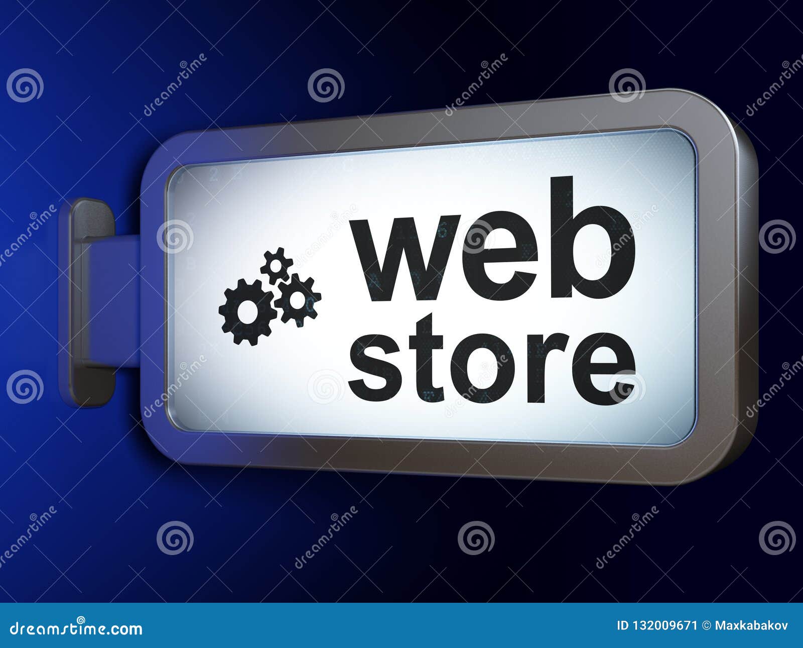 Web Design Concept: Web Store and Gears on Billboard Background Stock ...