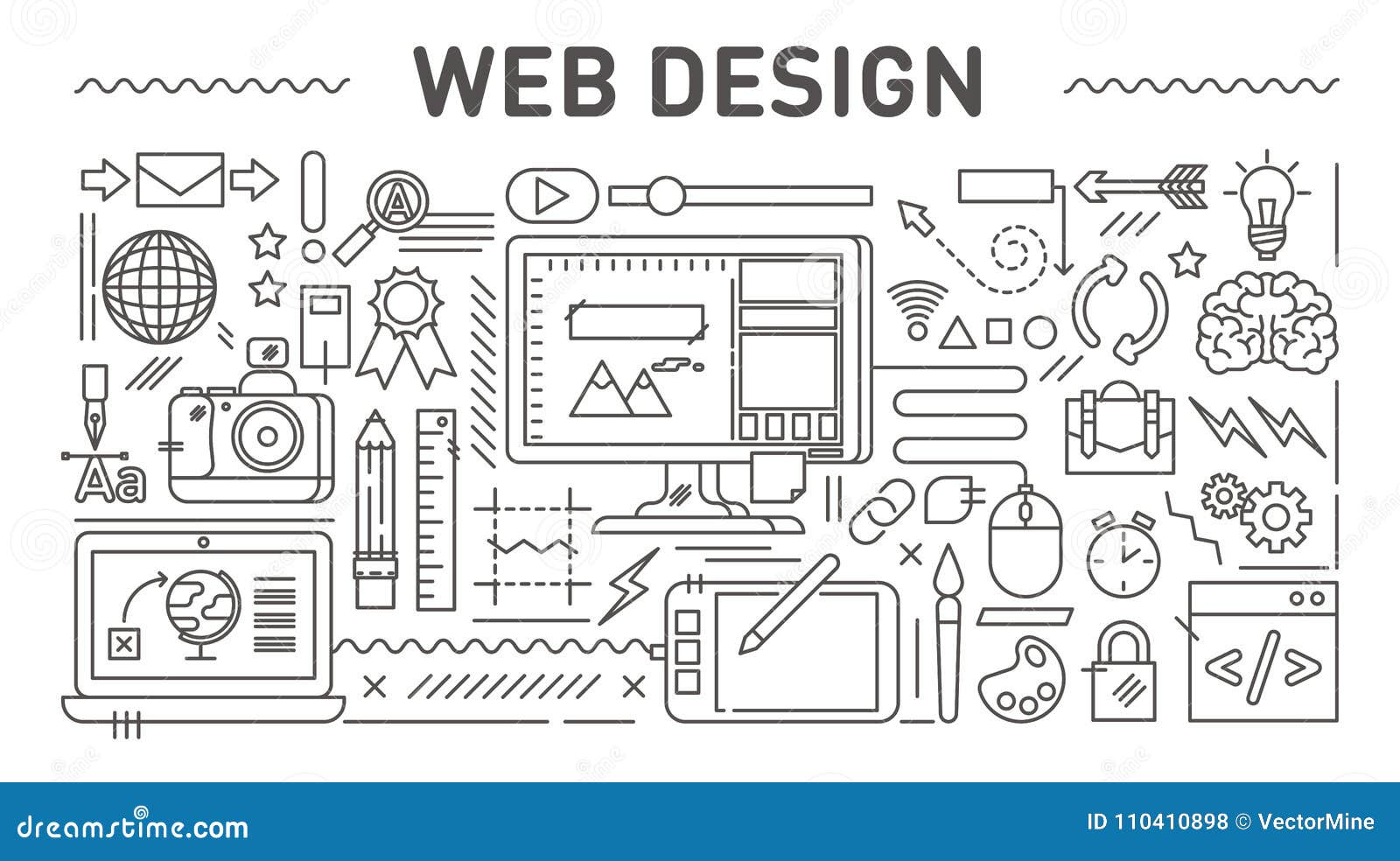 Web Design Concept, Vector Line Style Illustration Stock Vector ...