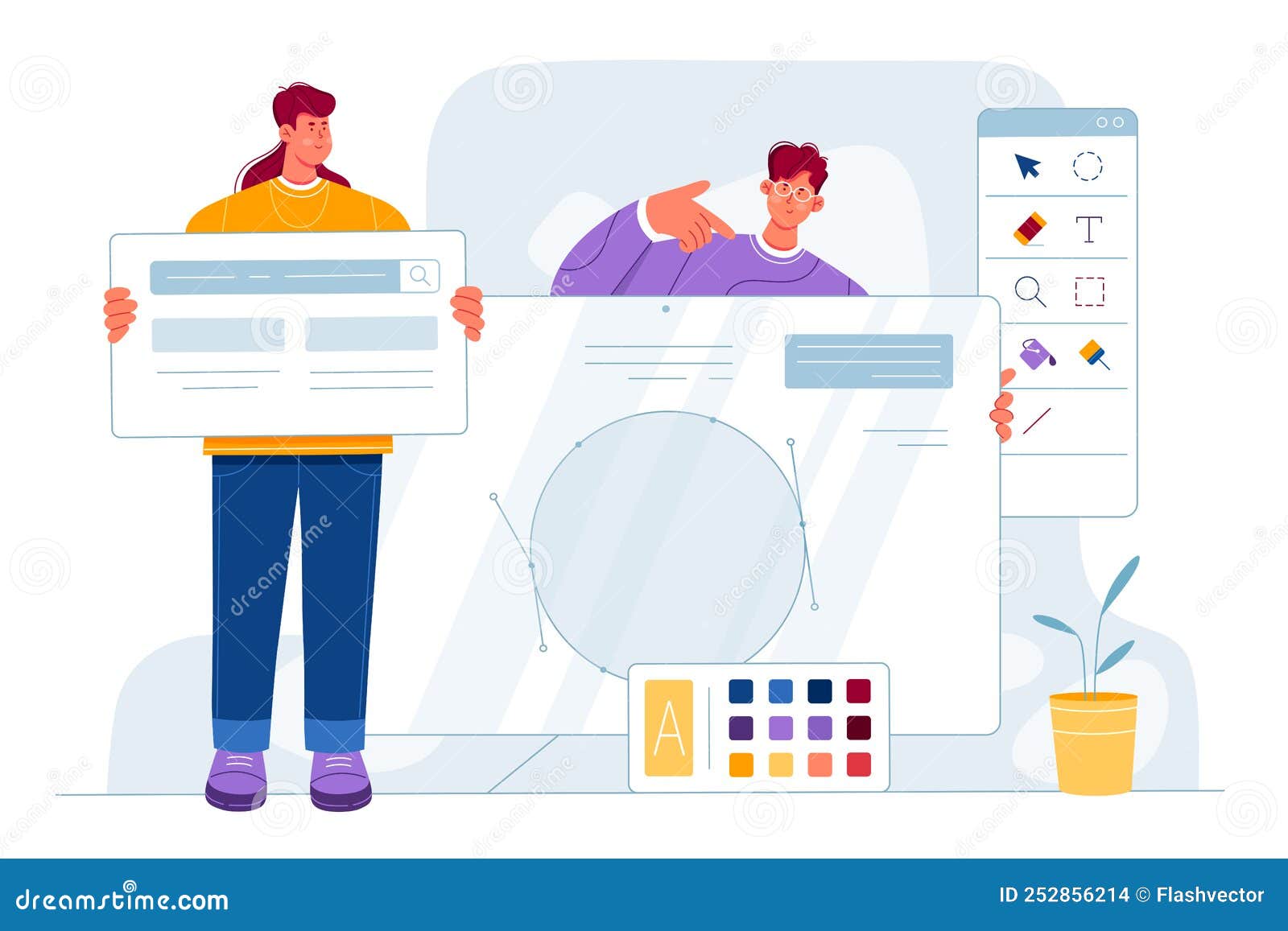 Web Design Creation, Work of Agency with Creative Team of Artists, Tiny People Develop UI Stock ...