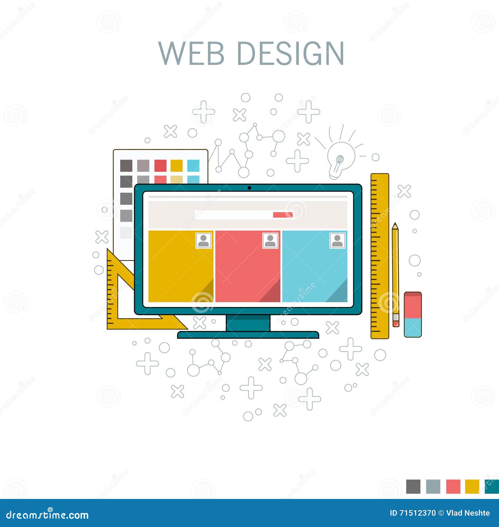 Web design of desktop. stock illustration. Illustration of monitor ...