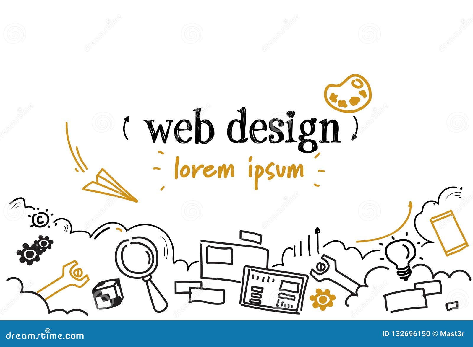 Web Design Development Concept Sketch Doodle Horizontal Isolated Copy ...