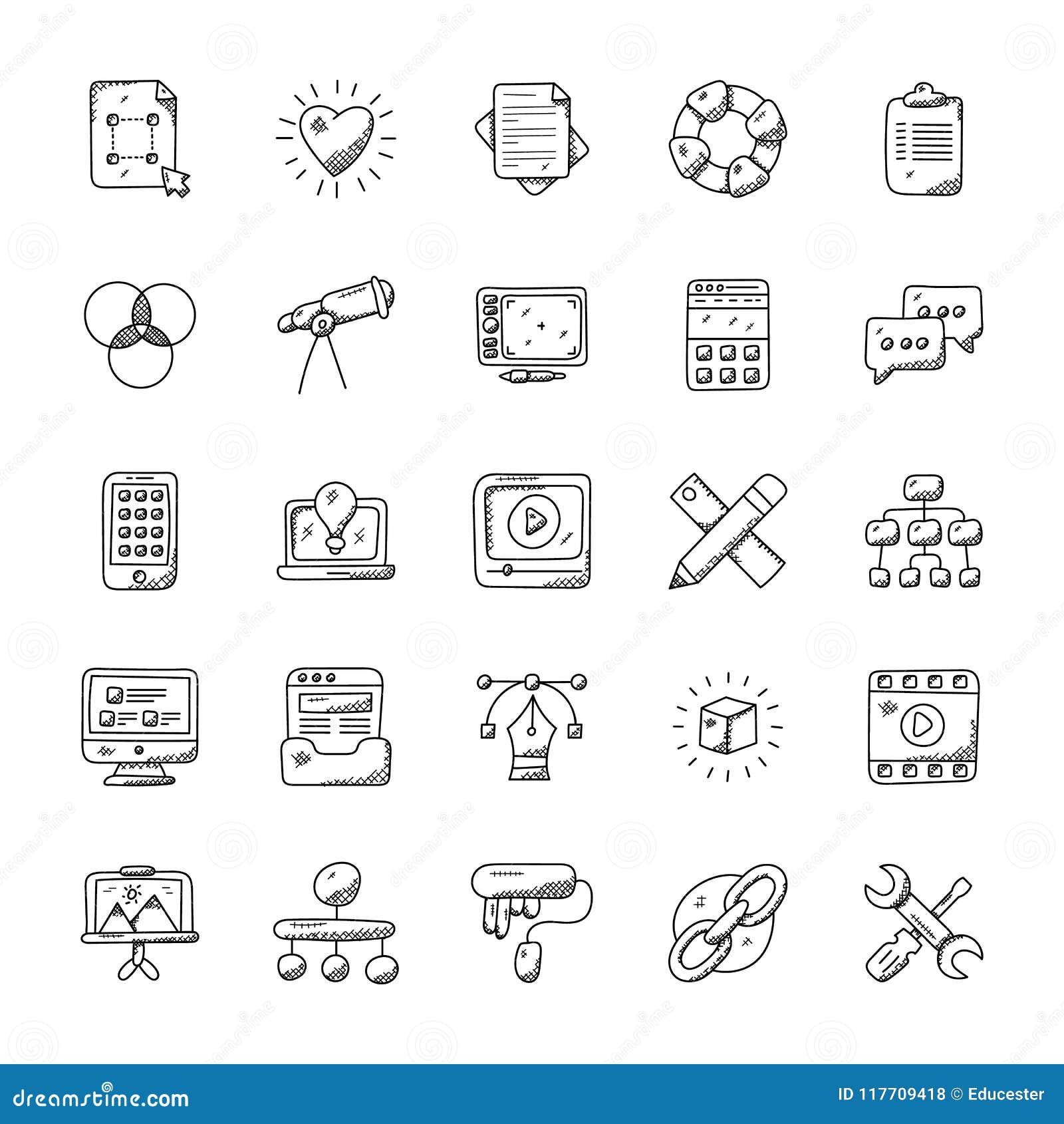 Web Design and Development Doodle Icons Stock Illustration ...