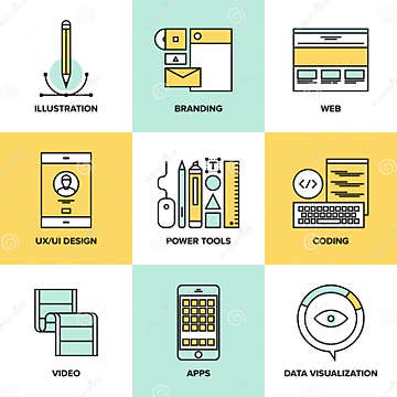 Web Design and Development Flat Line Icons Stock Vector - Illustration ...