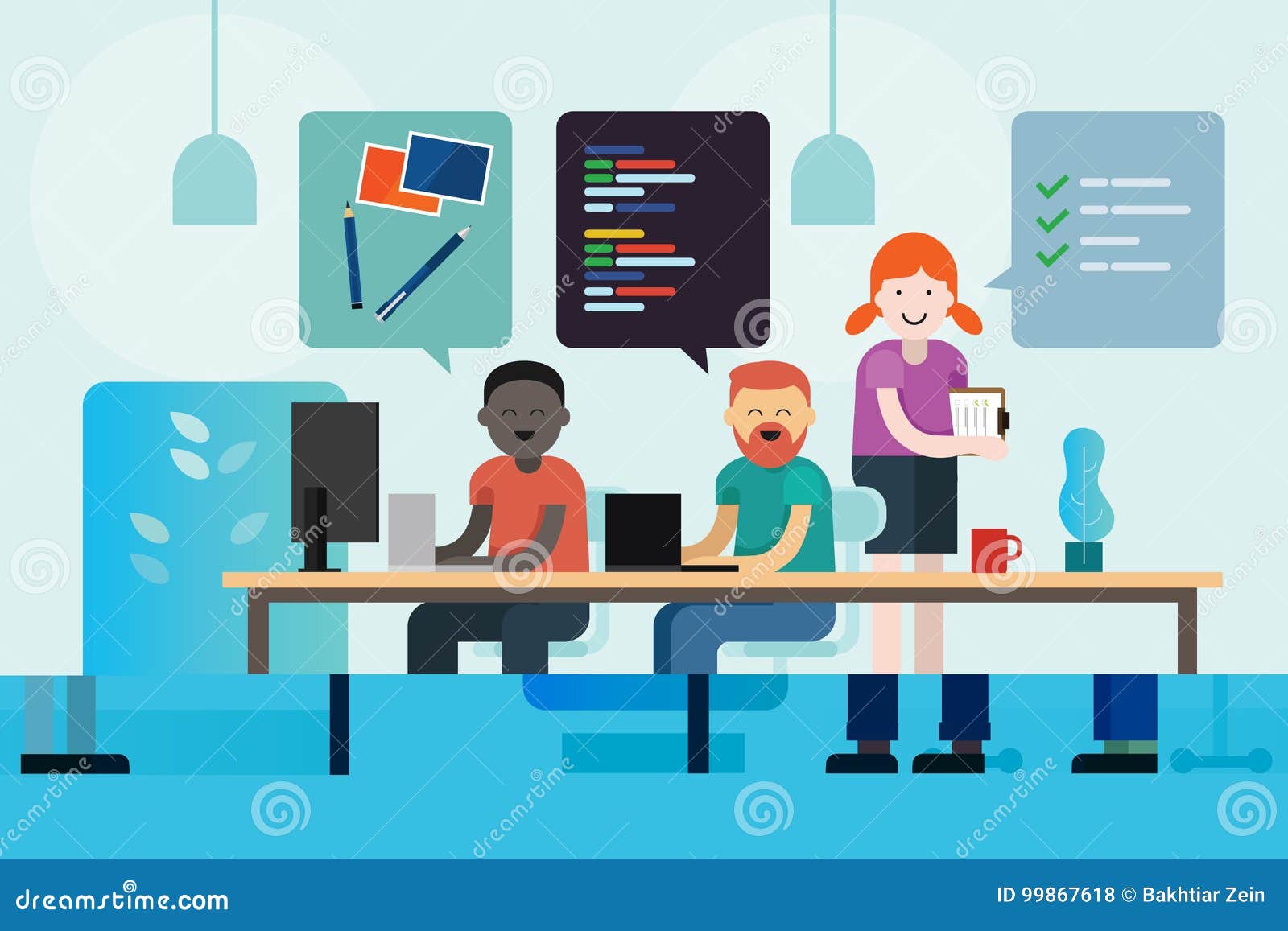 Web Design Development Programmer And Project Manager Working Together Coding Communicating