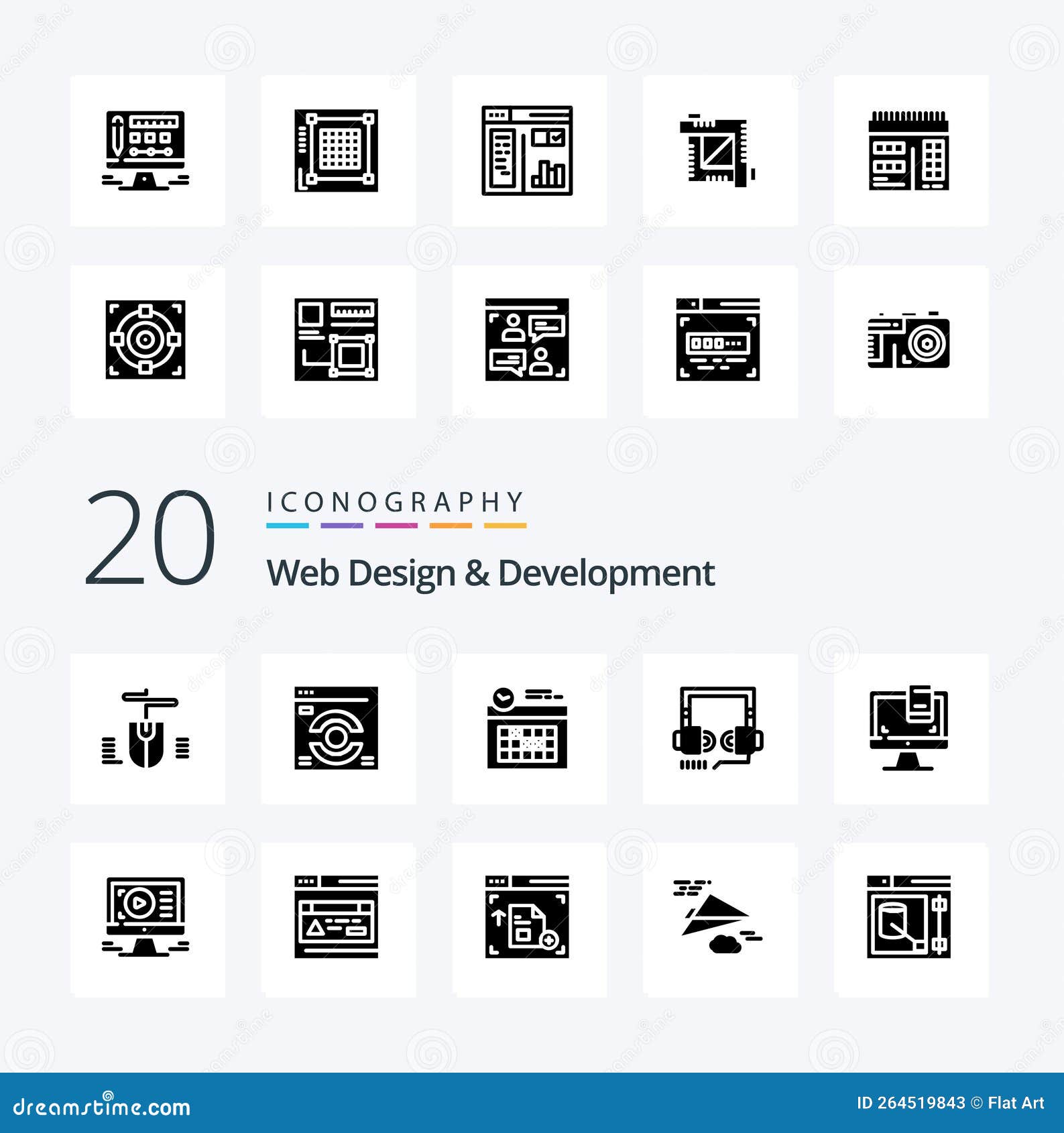 20 Web Design and Development Solid Glyph Icon Pack Like Web Optimization Headphone Day Stock ...