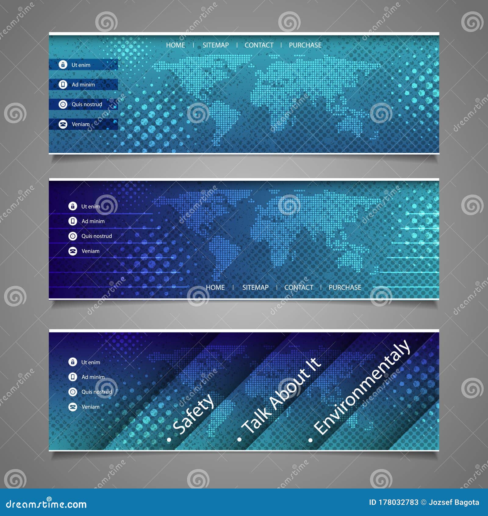 Web Design Elements - Abstract Header Designs with Dotted World Map ...