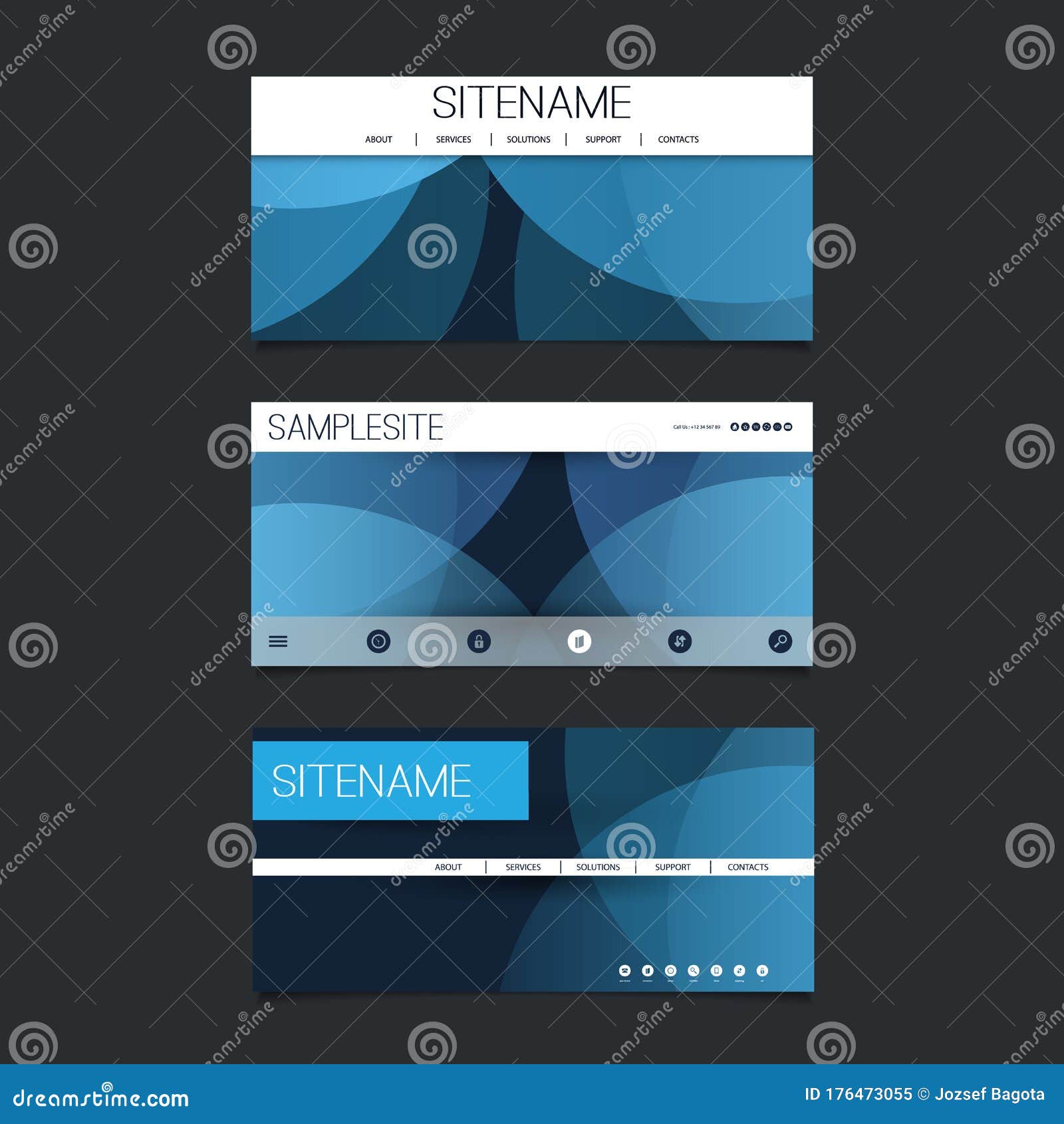 Web Design Elements - Header Design Set with Dark Blue Abstract ...