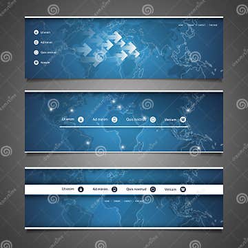 Web Design Elements - Header Design with World Map Stock Vector ...