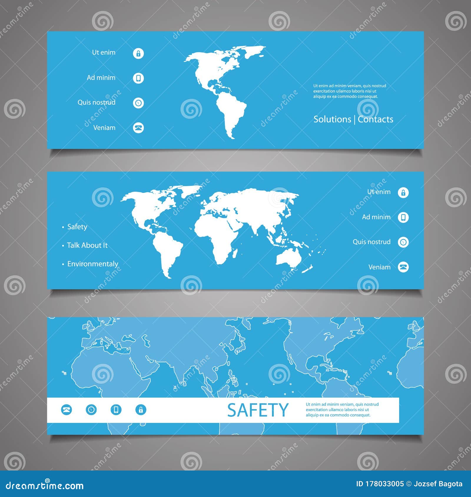 Web Design Elements - Header Designs with World Map Stock Vector ...