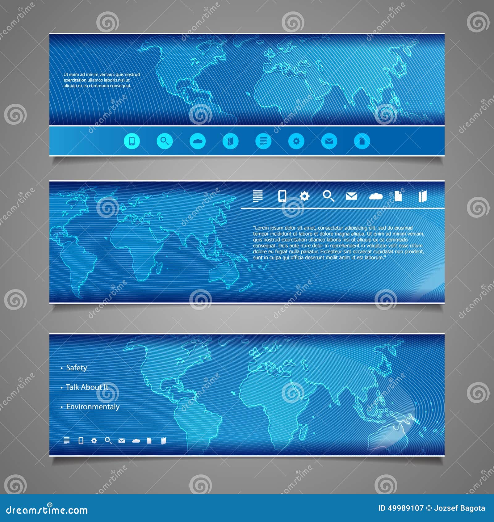 Web Design Elements - Header Designs with World Map Stock Vector ...