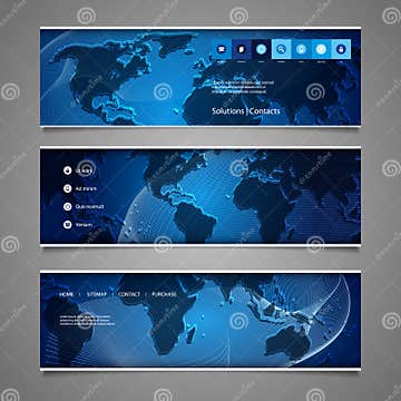 Web Design Elements - Header Designs with World Map Stock Vector ...