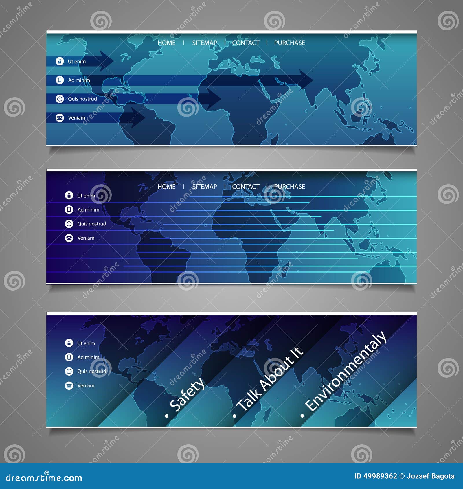 Web Design Elements - Header Designs with World Map Stock Vector ...