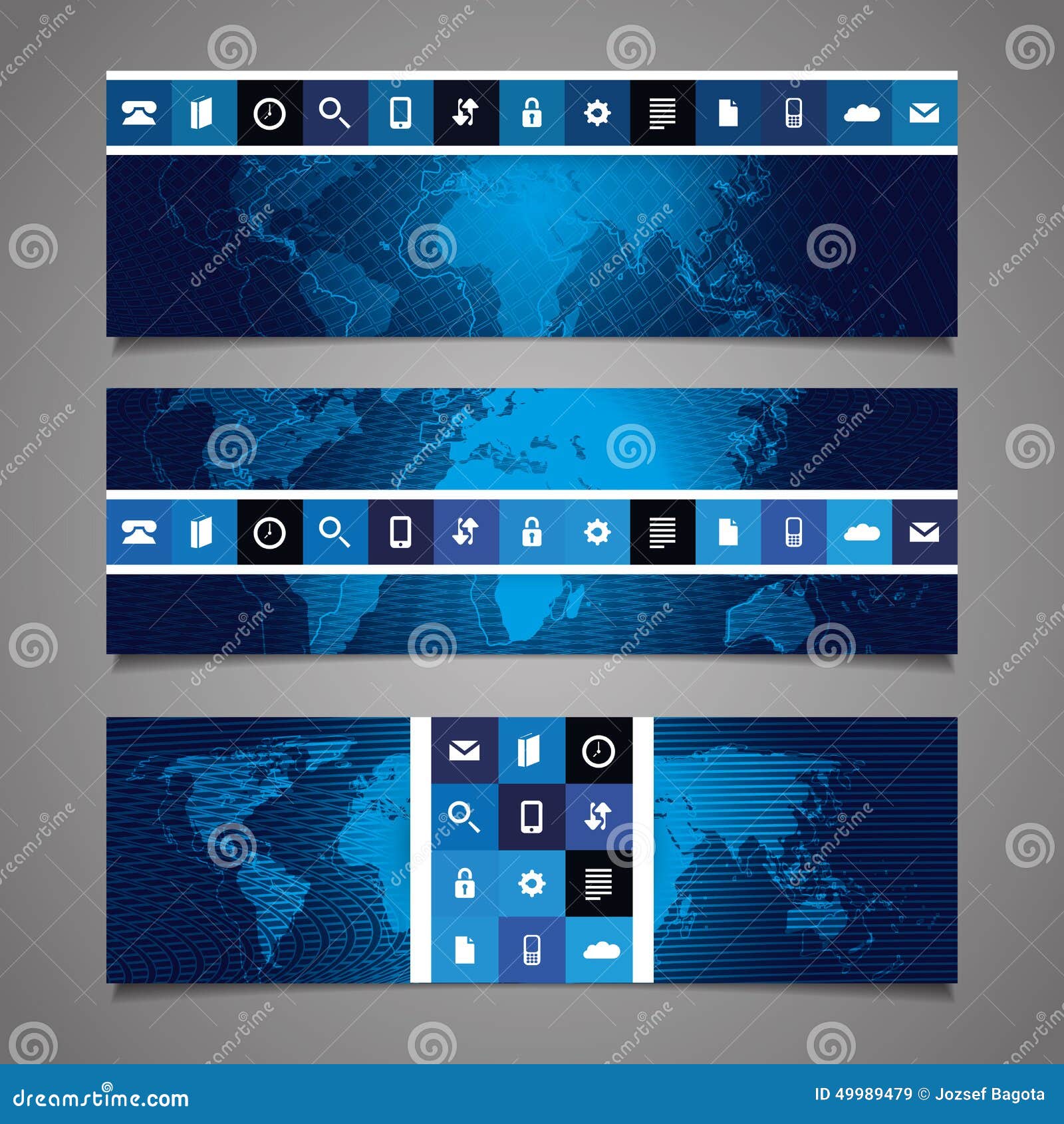 Web Design Elements - Header Designs with World Map Stock Vector ...