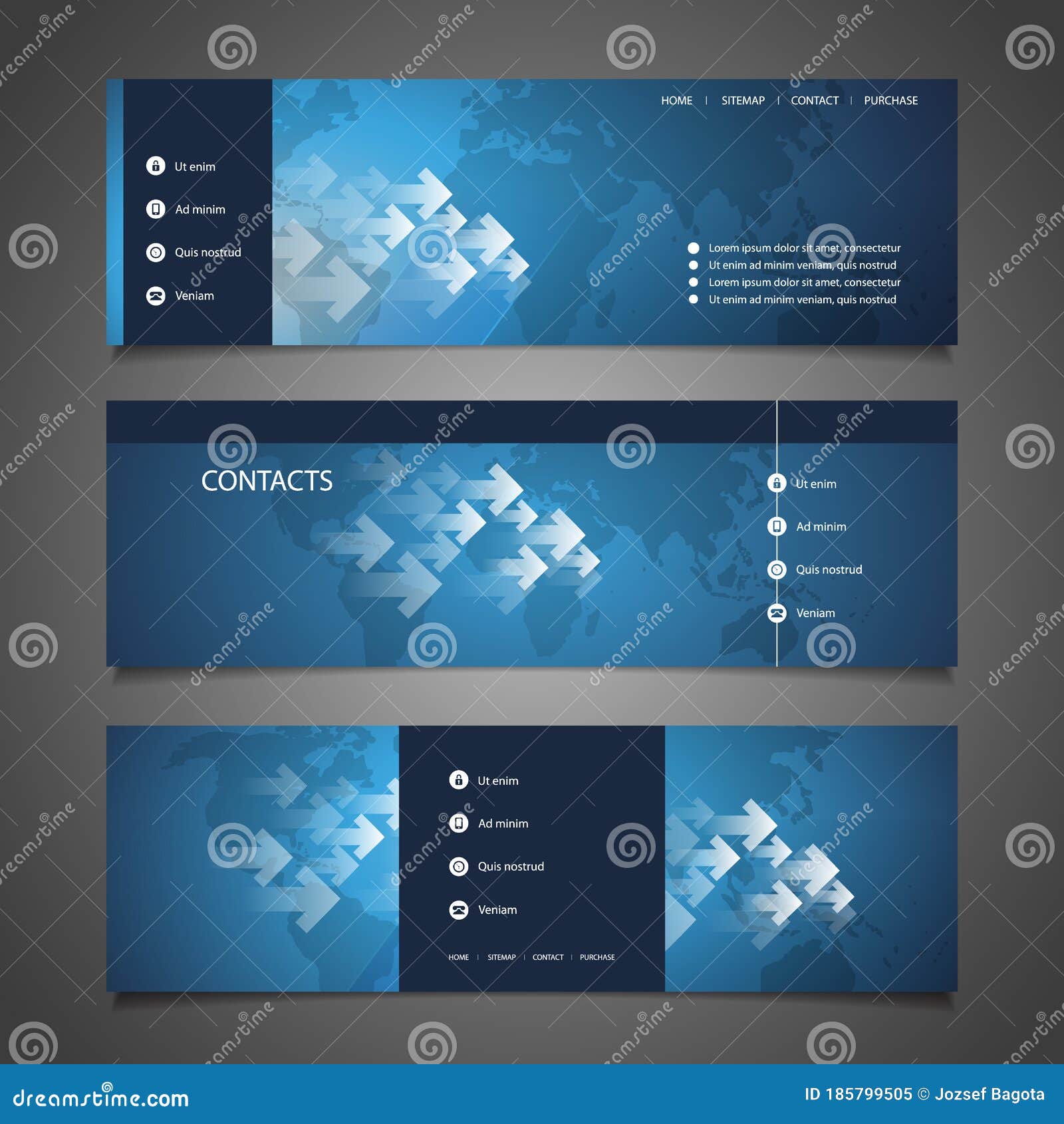 Web Design Elements - Header Design with World Map Stock Vector ...