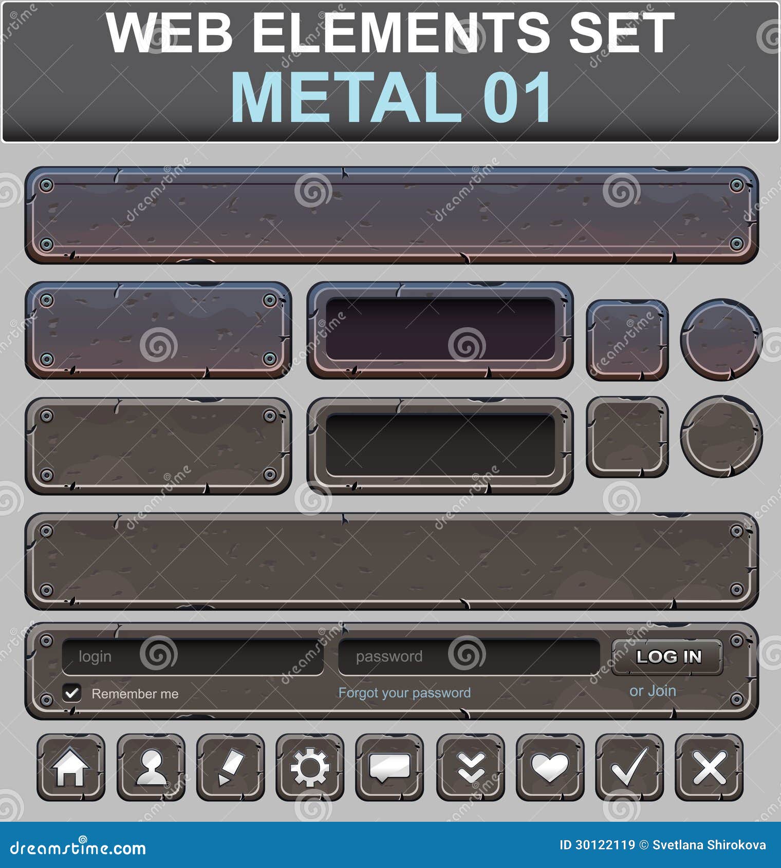 Web Design Elements Set. Metal Stock Vector - Illustration of frame ...