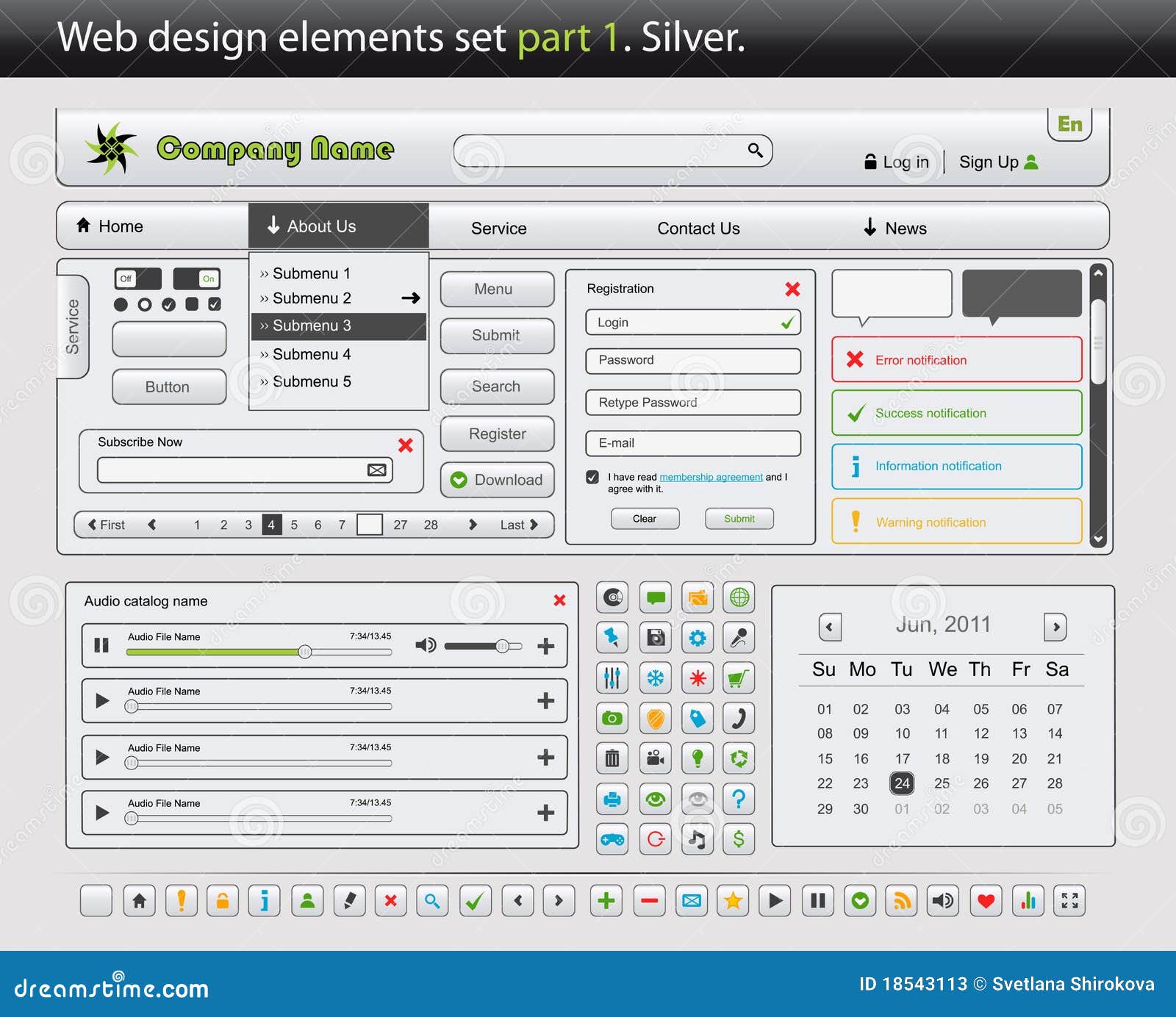 Web Design Elements Set. Part 1. Silver Stock Vector - Illustration of ...
