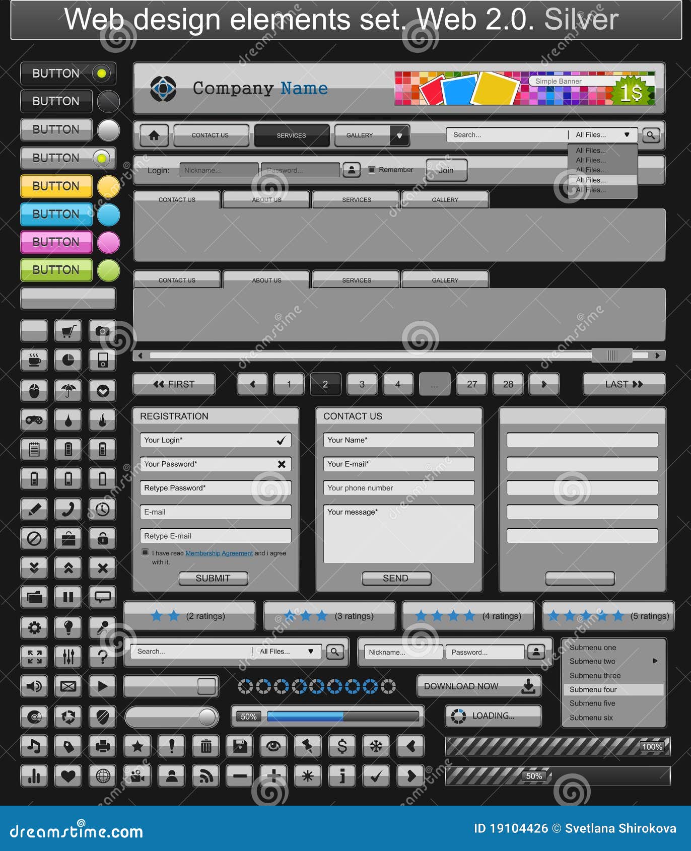 Web design elements silver stock vector. Illustration of corporate ...