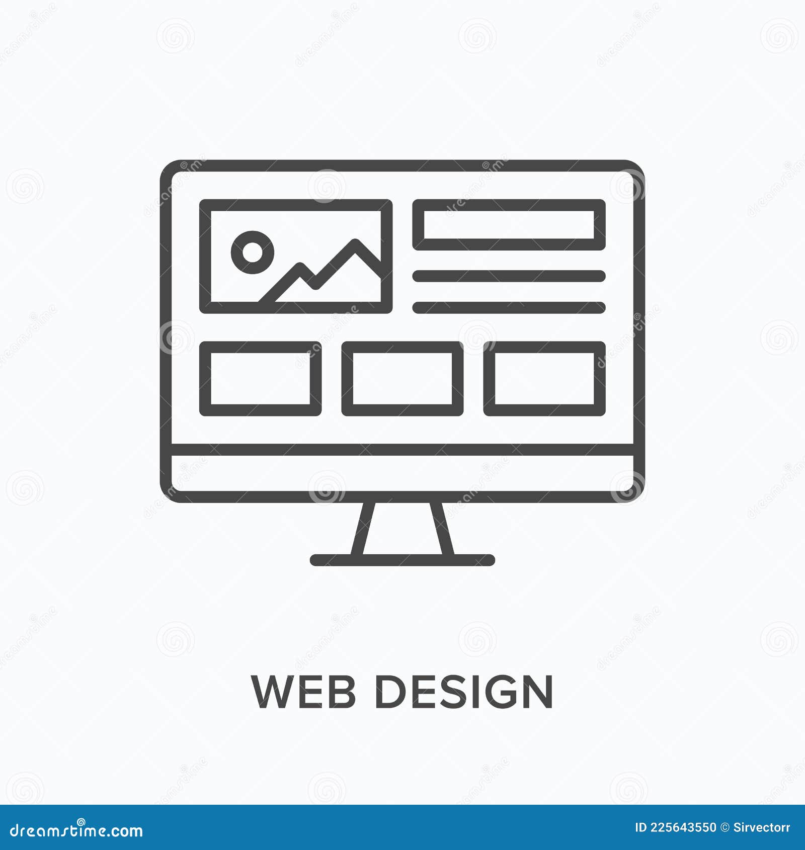 Web Design Flat Line Icon. Vector Outline Illustration of Monitor and ...