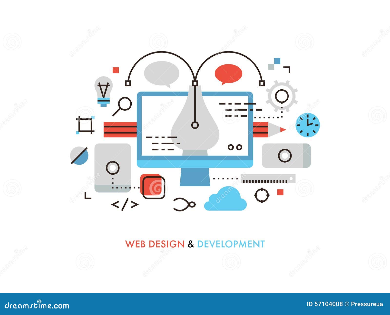 Web Design Flat Line Illustration Stock Vector - Illustration of mobile ...