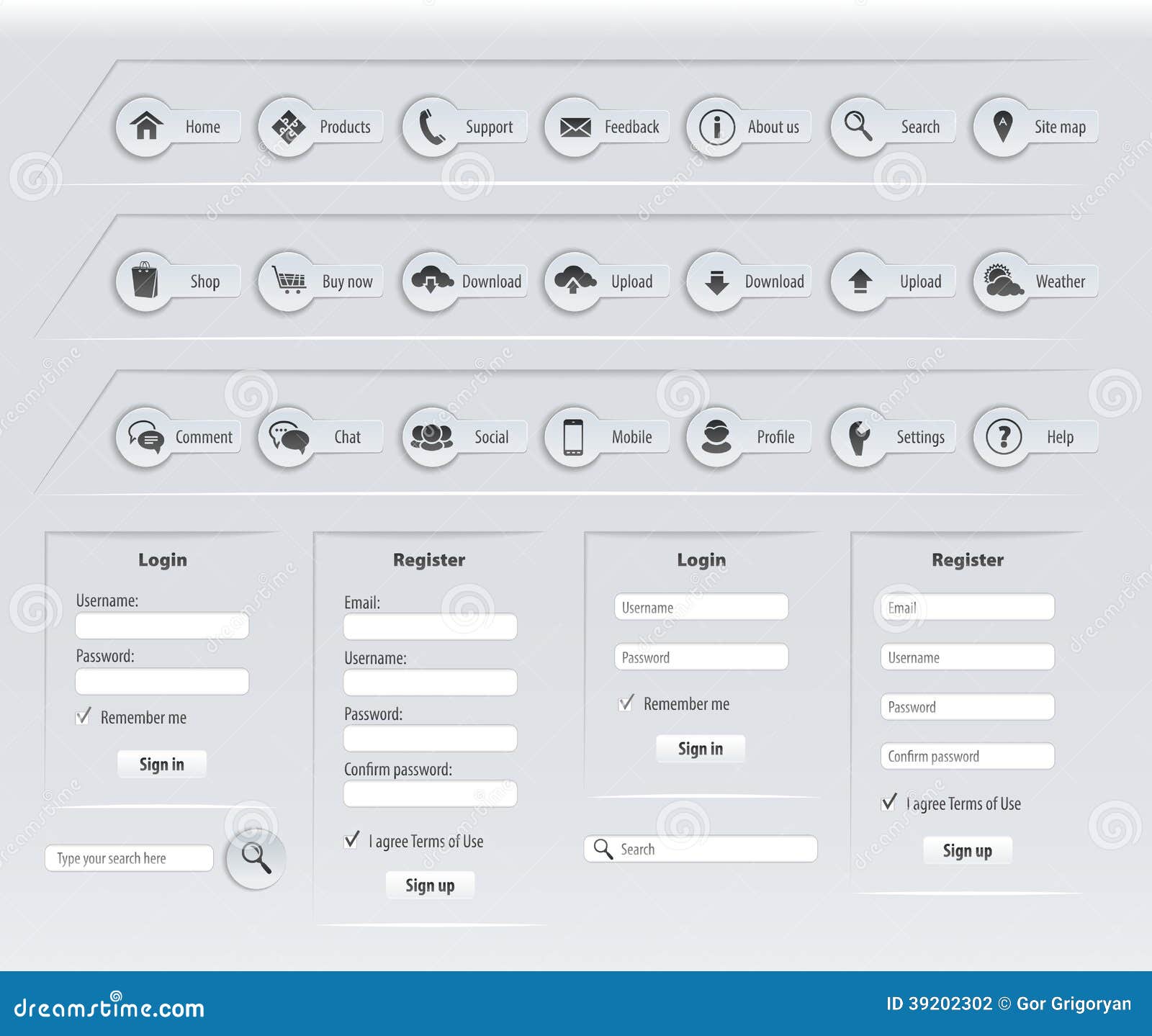 Web Design Forms and Icons with Text Labels Stock Vector - Illustration ...
