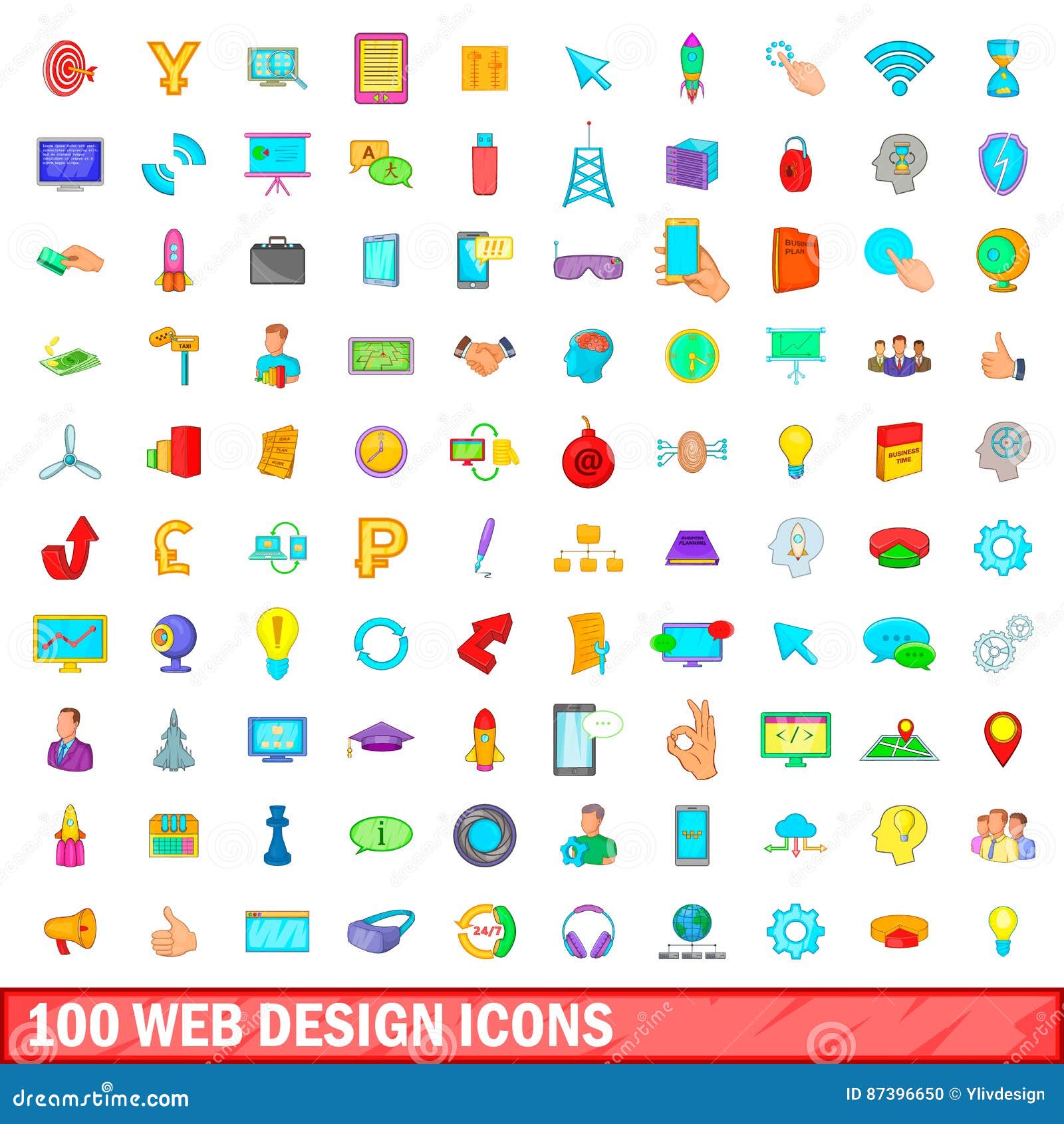 100 Web Design Icons Set, Cartoon Style Stock Vector - Illustration of ...
