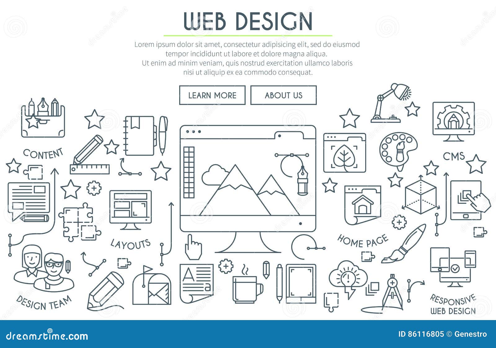 Web Design Illustration Thin Line Stock Vector - Illustration of ...