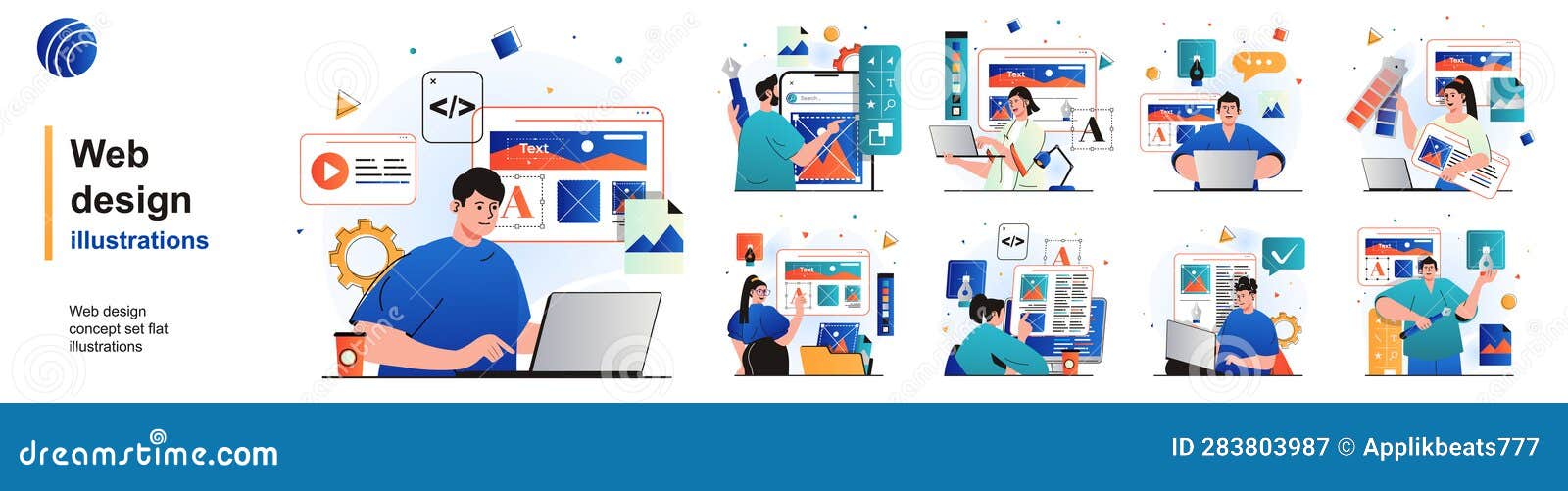 Web Design Isolated Set. Designers Create Website Layout, Place ...