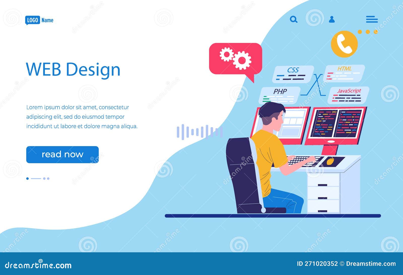 Software Backend Development Work Process With Program Code By Professional Coder Cartoon