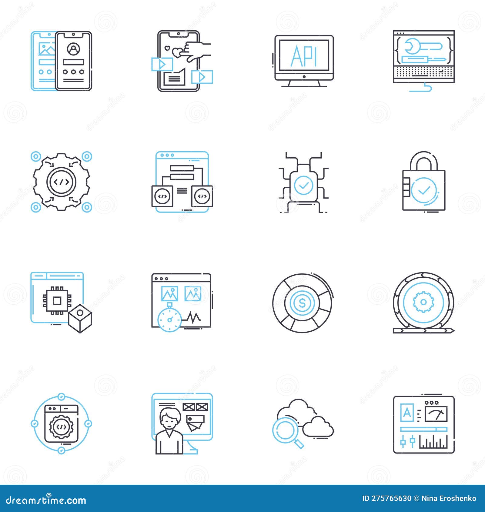 Web Design Linear Icons Set. Layout, Typography, Graphics, Navigation, Responsive, Accessibility ...