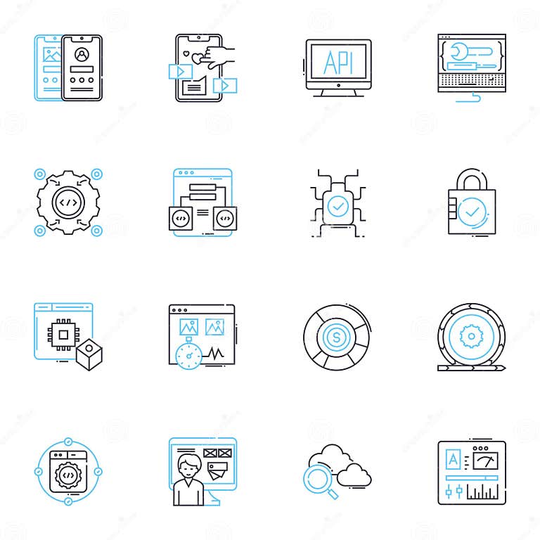 Web Design Linear Icons Set. Layout, Typography, Graphics, Navigation, Responsive, Accessibility ...
