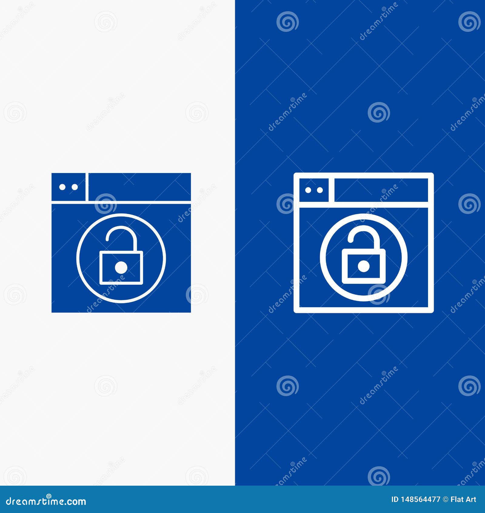 Web, Design, Lock, Unlock Line and Glyph Solid Icon Blue Banner Line ...