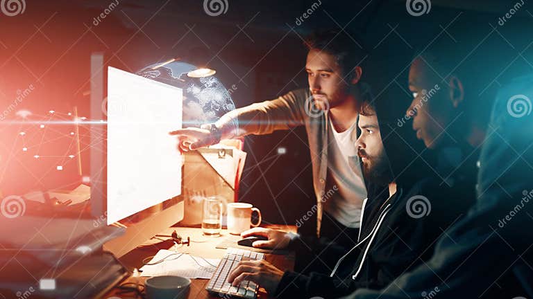 Web Design, Men and Teamwork with Computer App Development, Coding and Software Project with ...