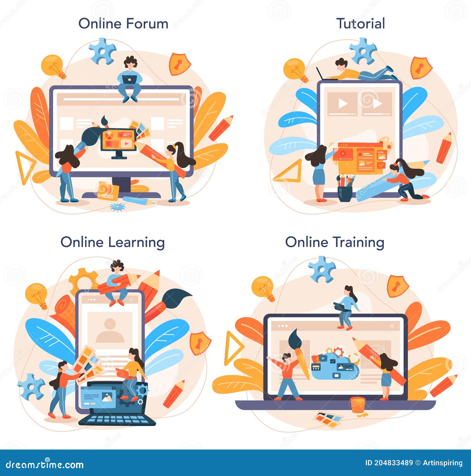 Web Design Online Service or Platform Set. Presenting Content on Web ...