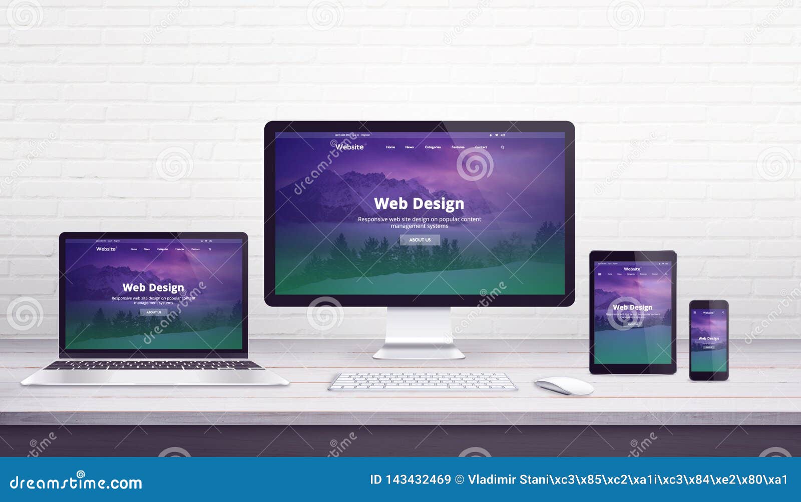 Web Design Studio Concept with Flat Design Responsive Web Site on ...