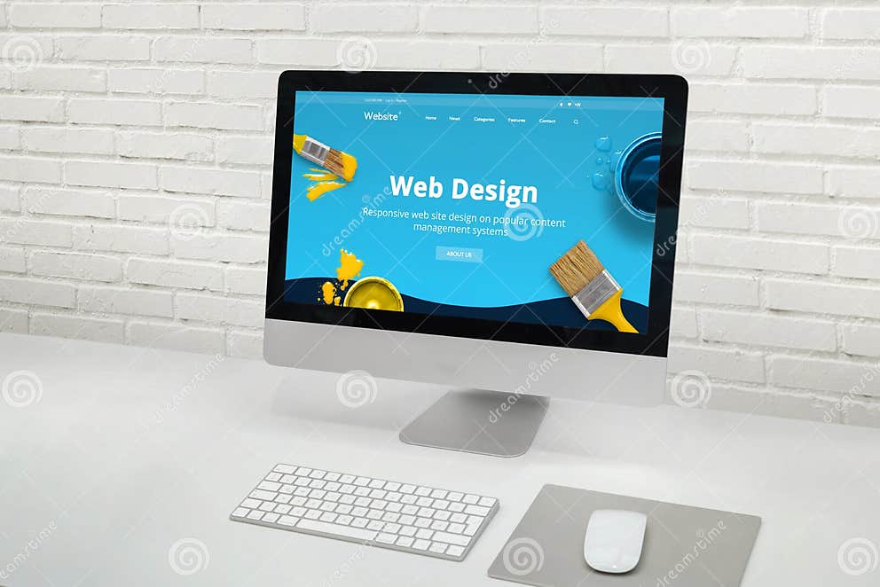 Web Design Studio Concept with Modern Computer Display with Web Design ...