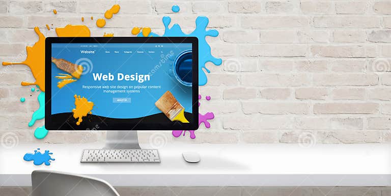 Web Design Studio Concept with Modern Web Site Teme and Web Design Text ...