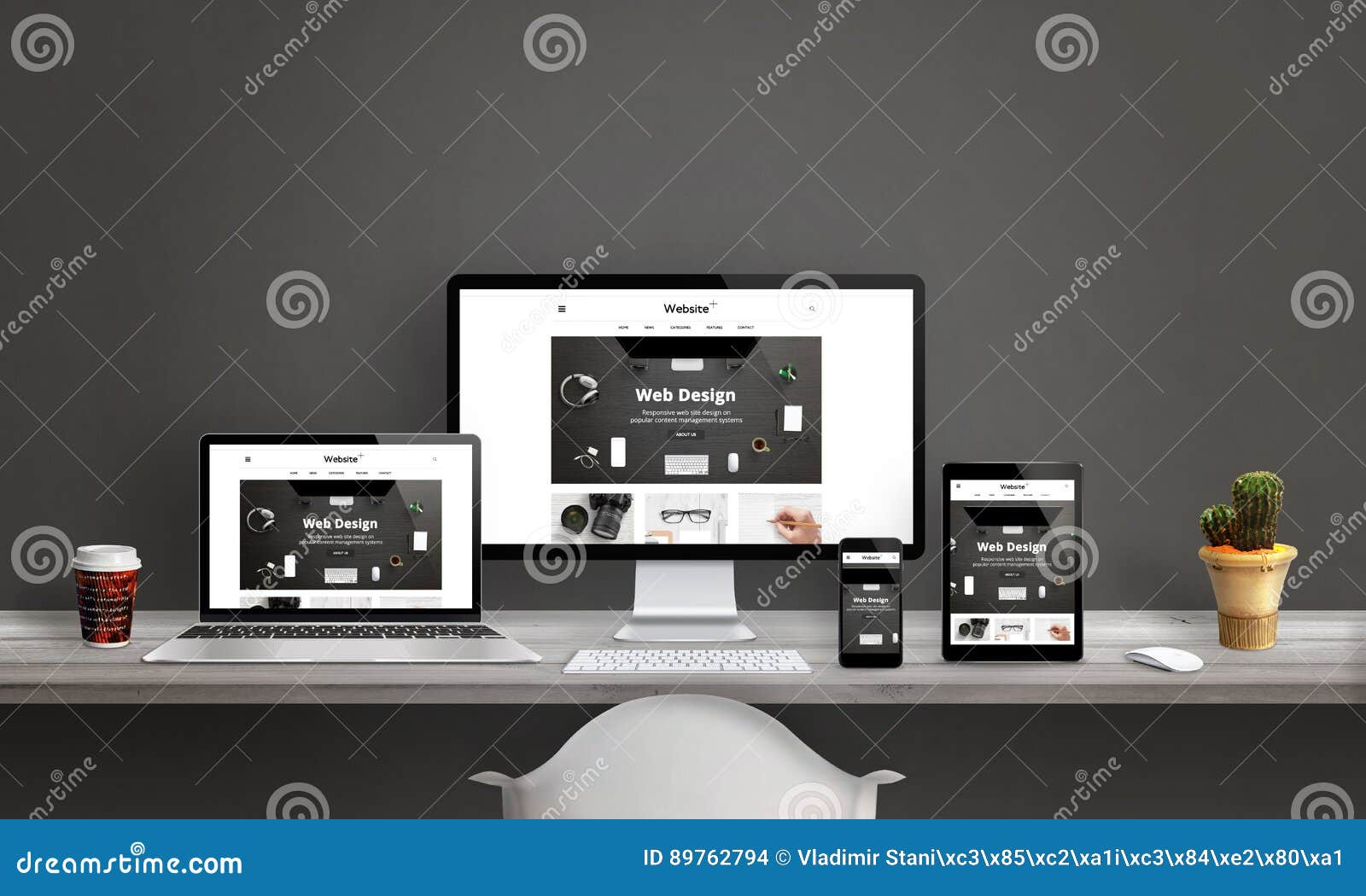 Web Design Studio with Responsive Web Site Promotion Stock Illustration ...