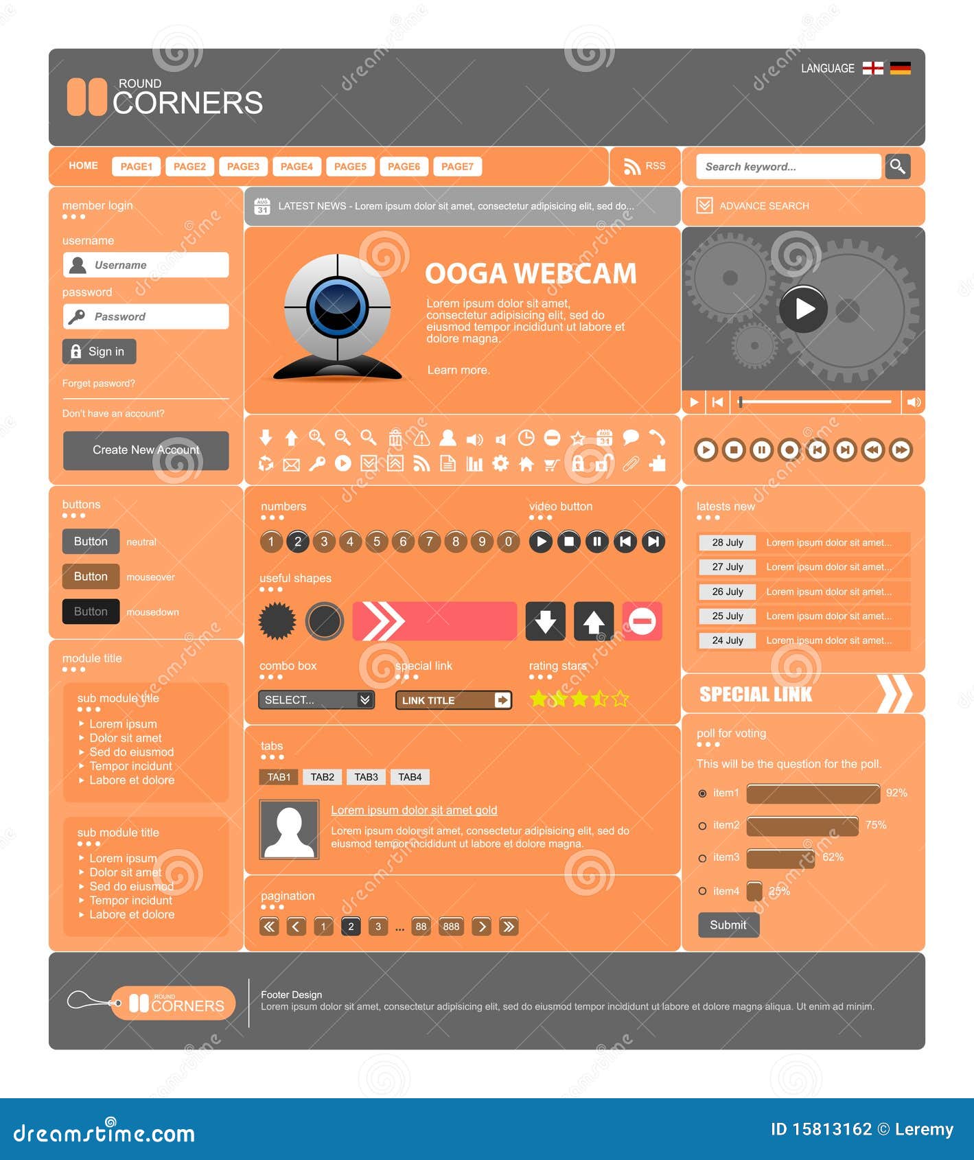 Web Design Template 13 Vector (Orange Theme) Stock Vector ...