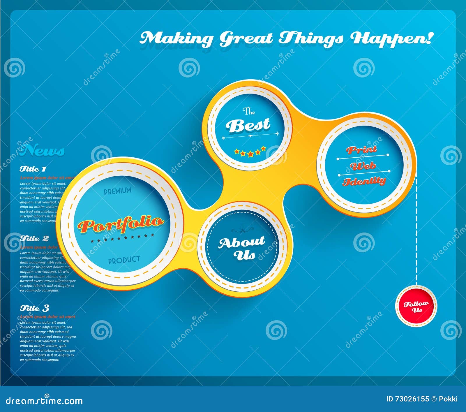 Web Design Template with Circles on Blue Background. Stock Vector ...