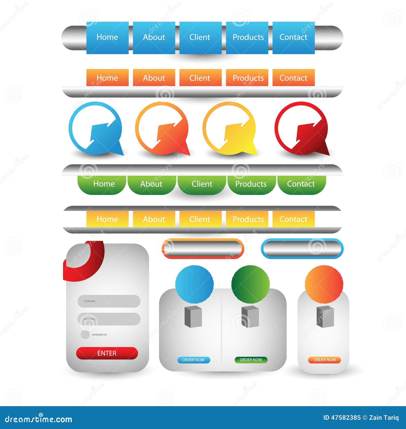 Web Design Template Navigation Elements: Navigation Buttons with ...