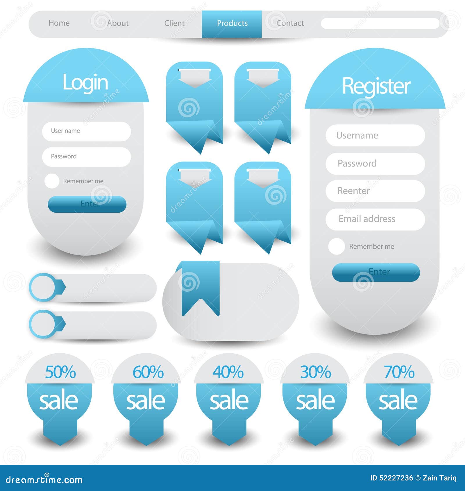 Web Design Template Navigation Elements: Navigation Buttons with ...