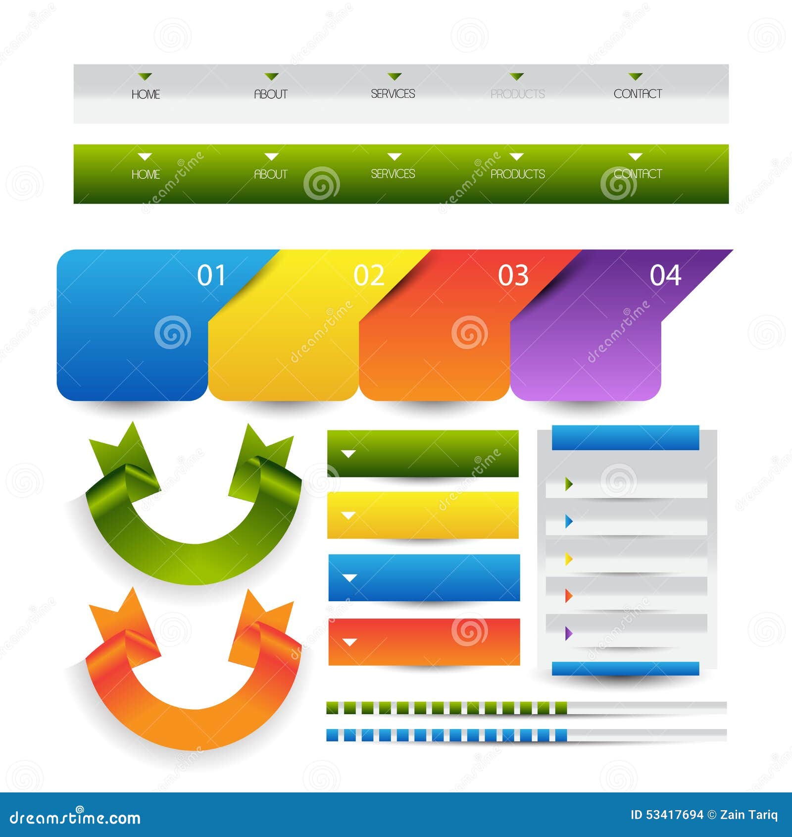 Web Design Template Navigation Elements: Navigation Buttons with ...
