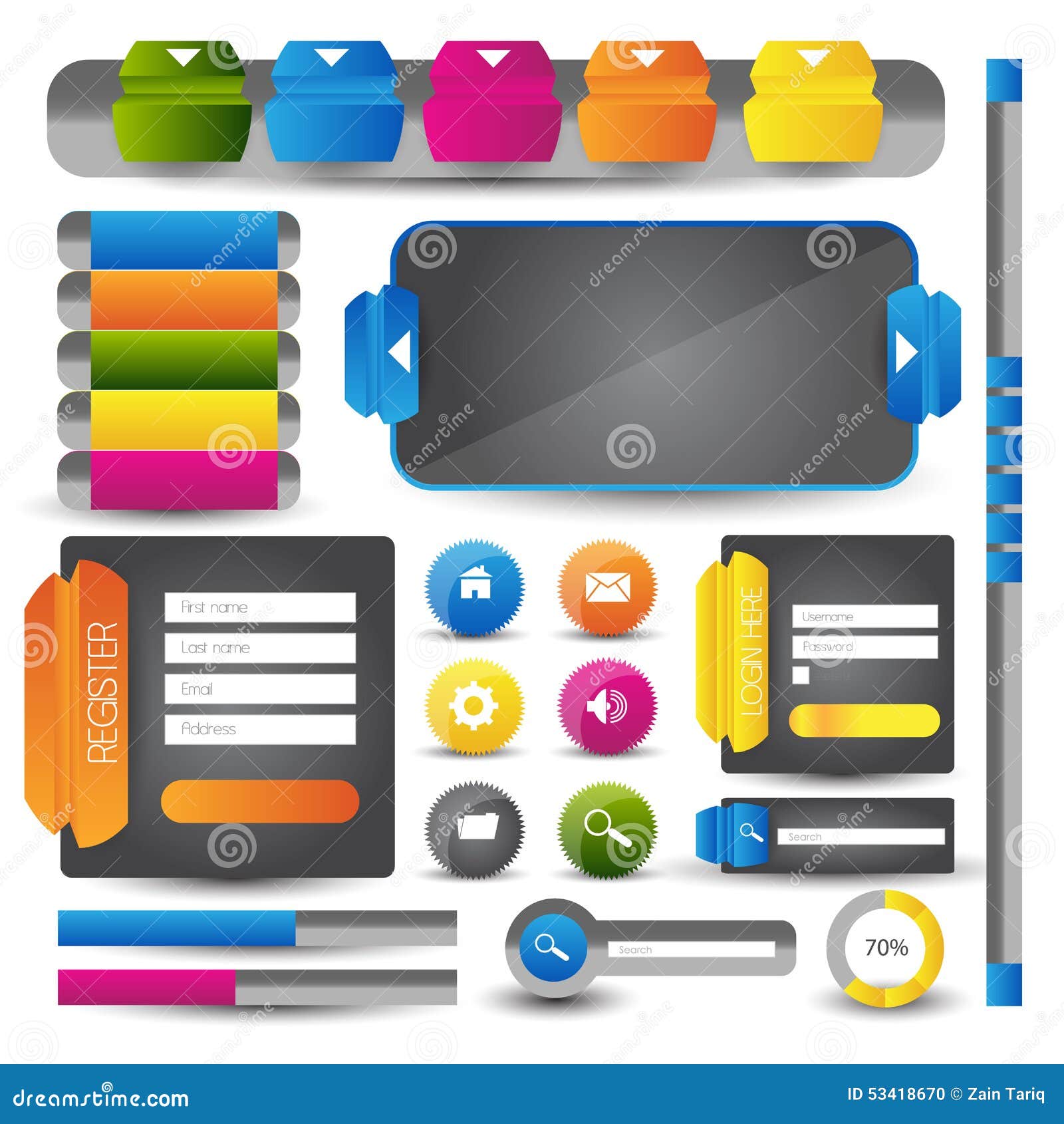 Web Design Template Navigation Elements: Navigation Buttons with ...