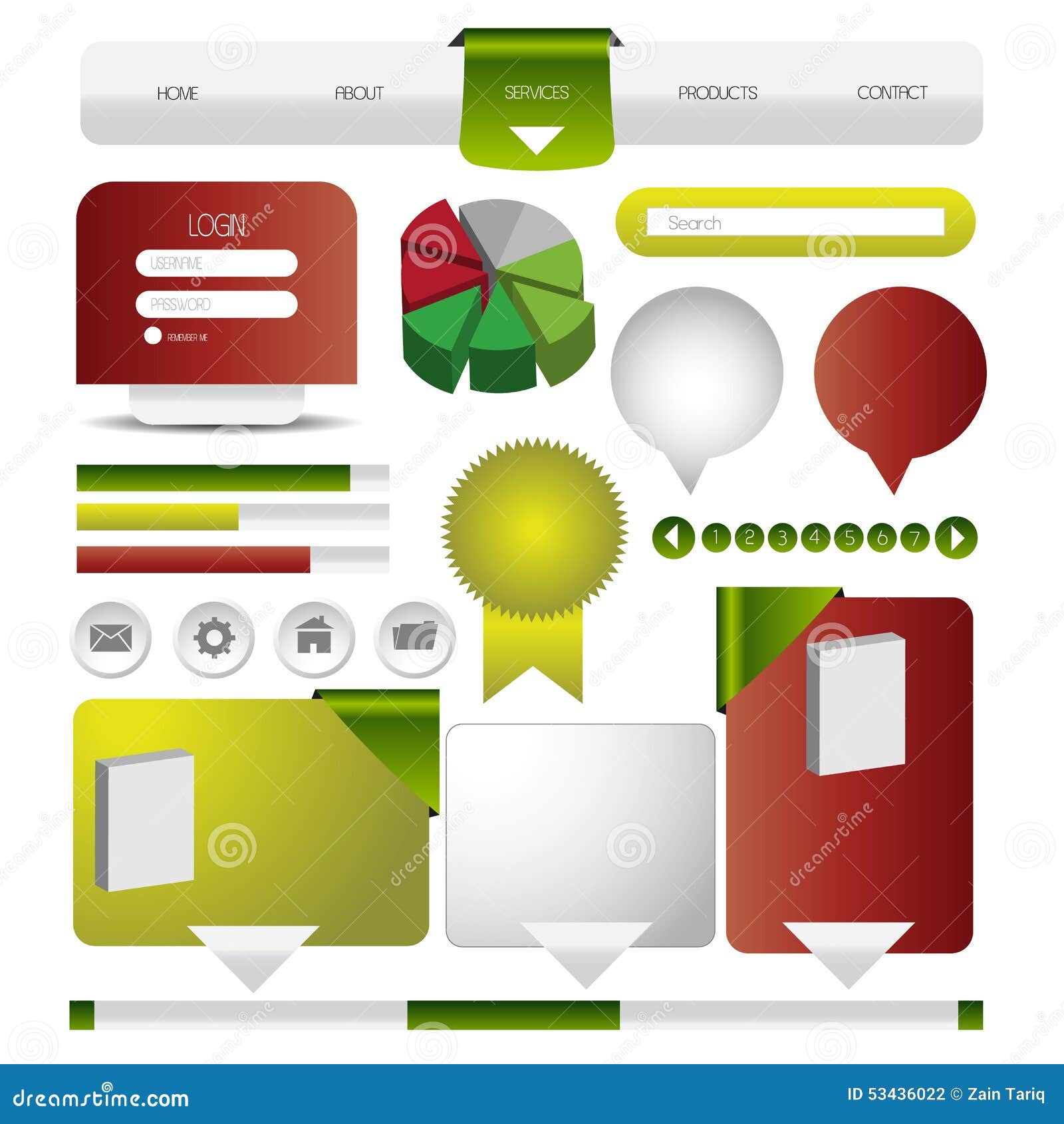 Web Design Template Navigation Elements: Navigation Buttons with ...