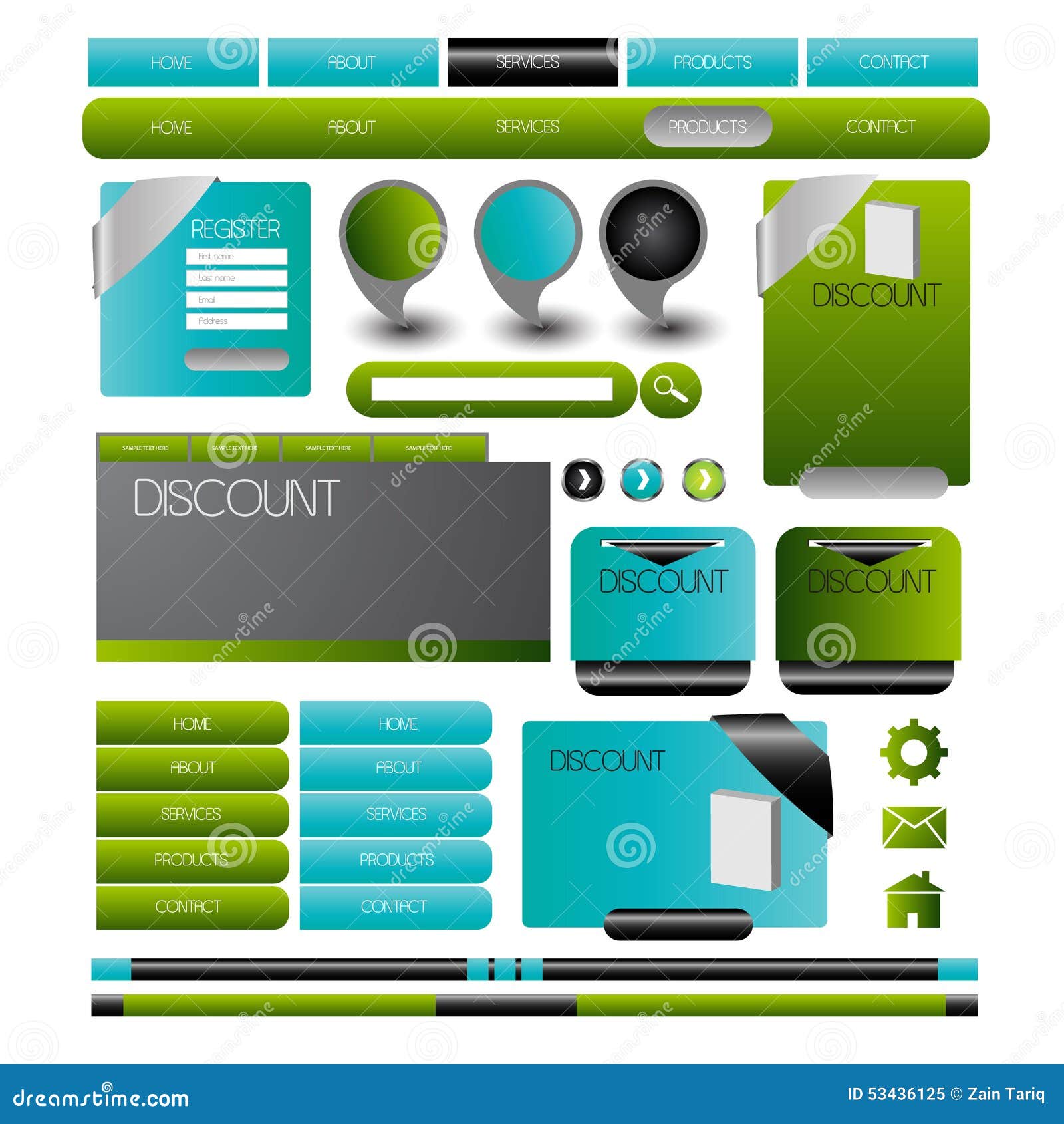 Web Design Template Navigation Elements: Navigation Buttons with ...