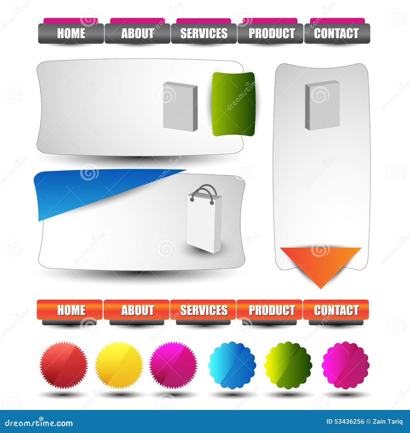 Web Design Template Navigation Elements: Navigation Buttons with ...