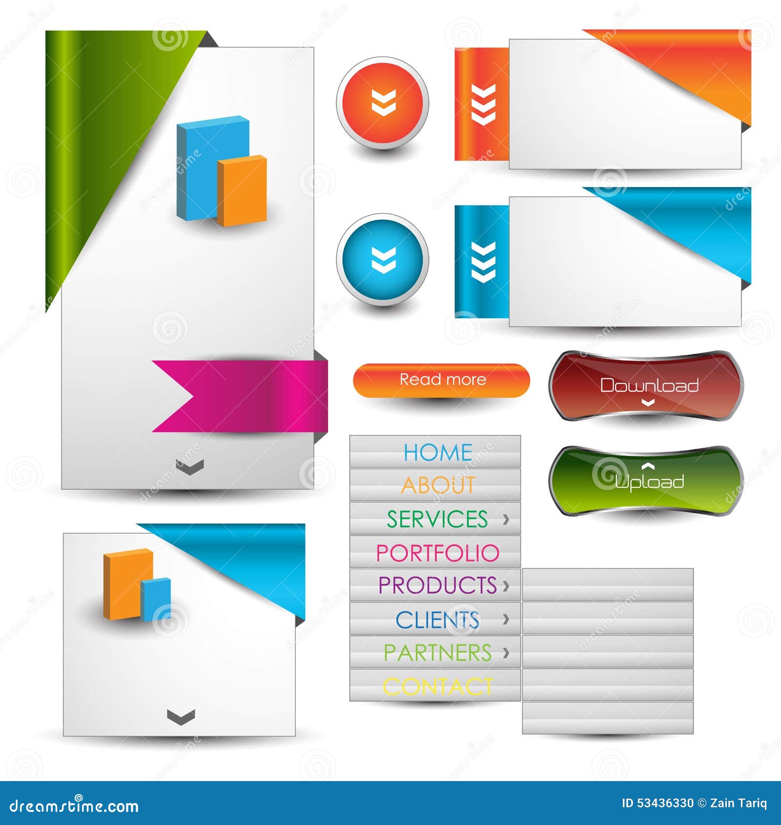 Web Design Template Navigation Elements: Navigation Buttons with ...