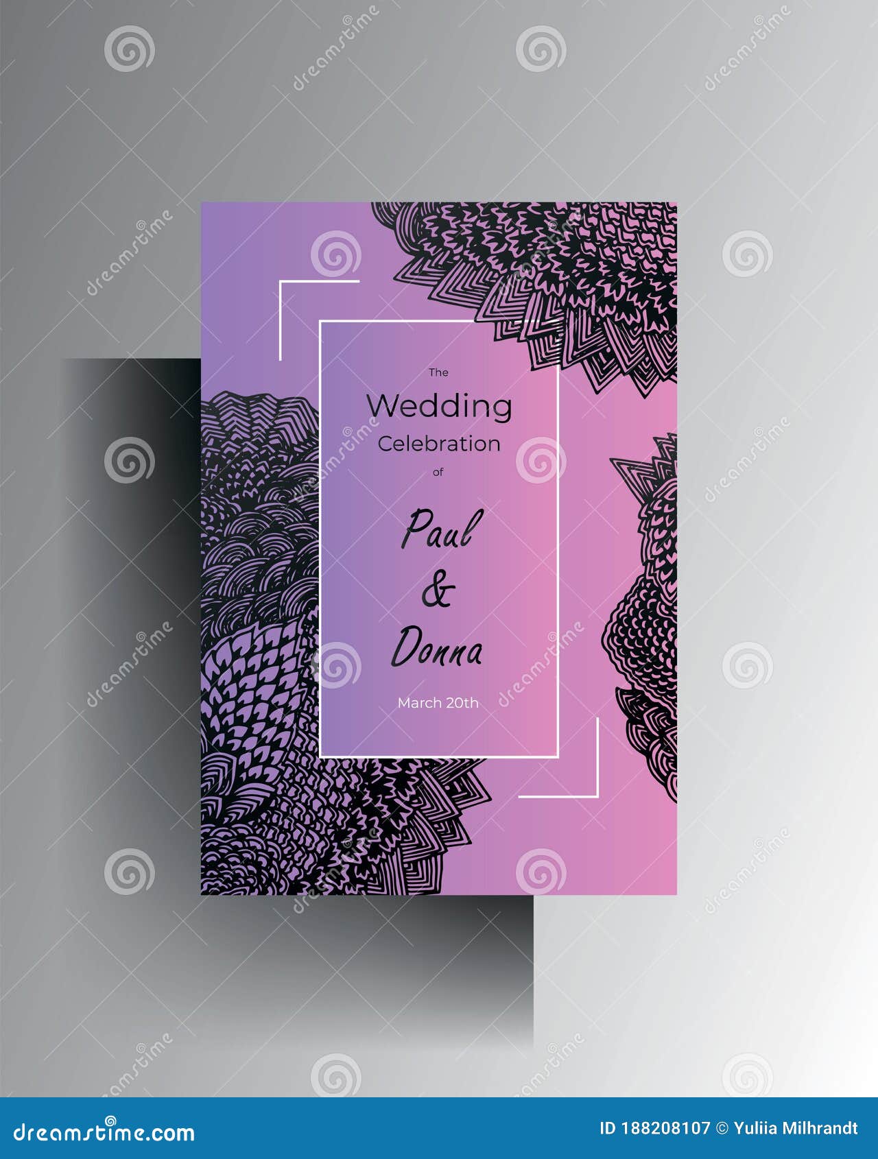 Design Wedding Invitation Postcard Template. Hand Drawn Texture ...